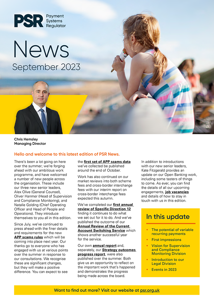 PSR news - Autumn 2023 edition | Payment Systems Regulator